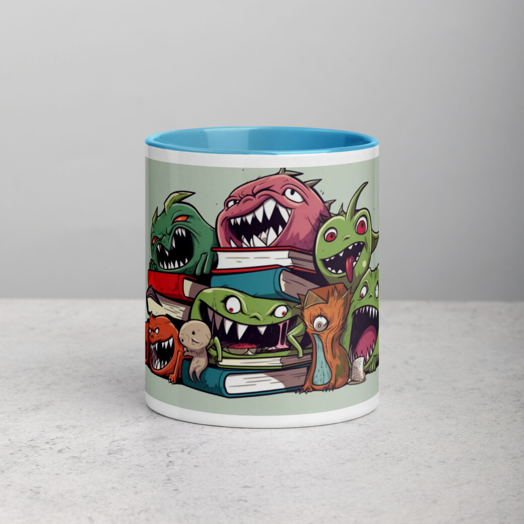 Coffee and Books Monster Mug with Teal Color Inside – Zinetastic ...